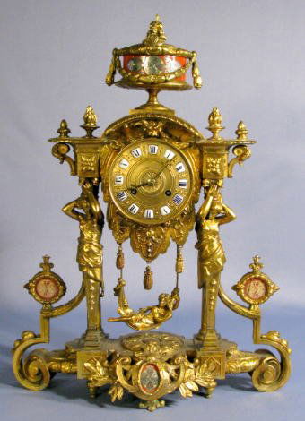 56: Ornate French Clock w/Swinging Lady Pendulum