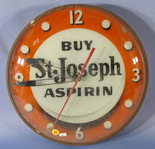 47: Electric St.Joseph Aspirin Advert. Hanging Clock