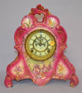 Antique Ansonia "la Roche" Porcelain Clock: Open