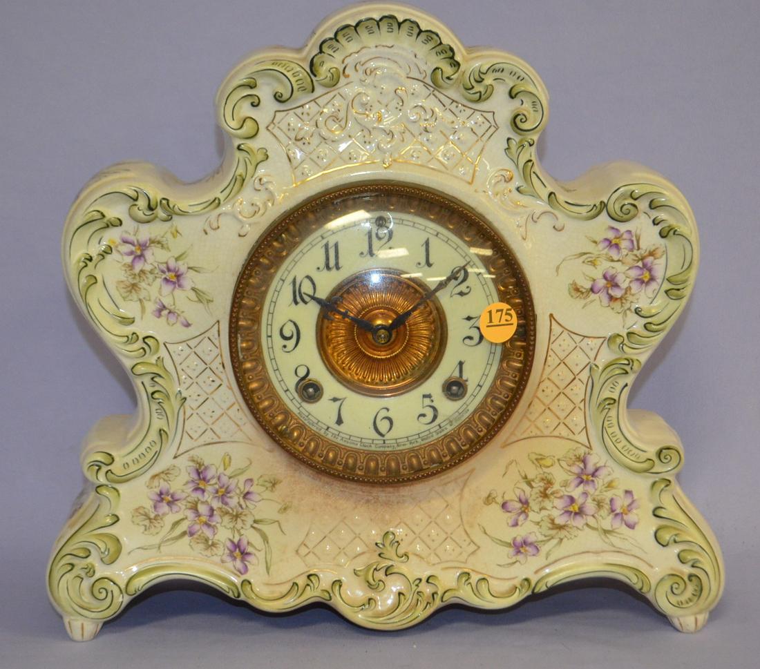 Ansonia Dresden Case Porcelain Mantle Clock-ClockPrices.Com