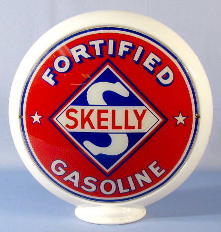 "skelly Fortified Gasoline" Dble Sided Gas Globe