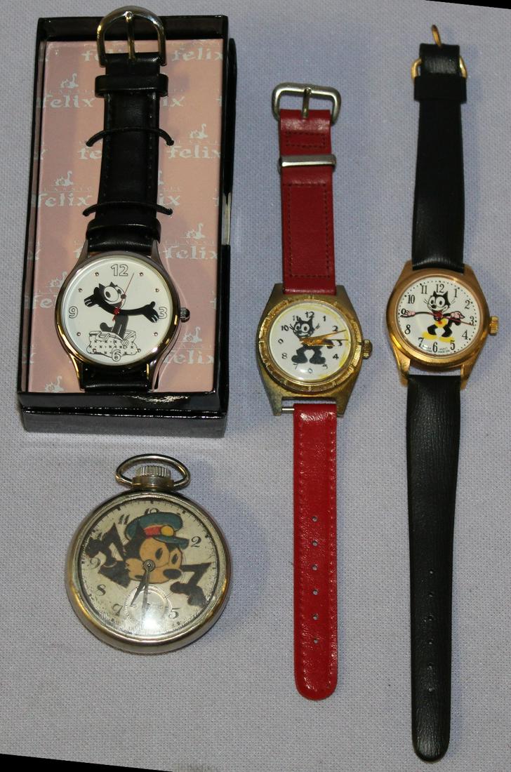 Felix The Cat Pocket Watch And 3 Wrist Watches