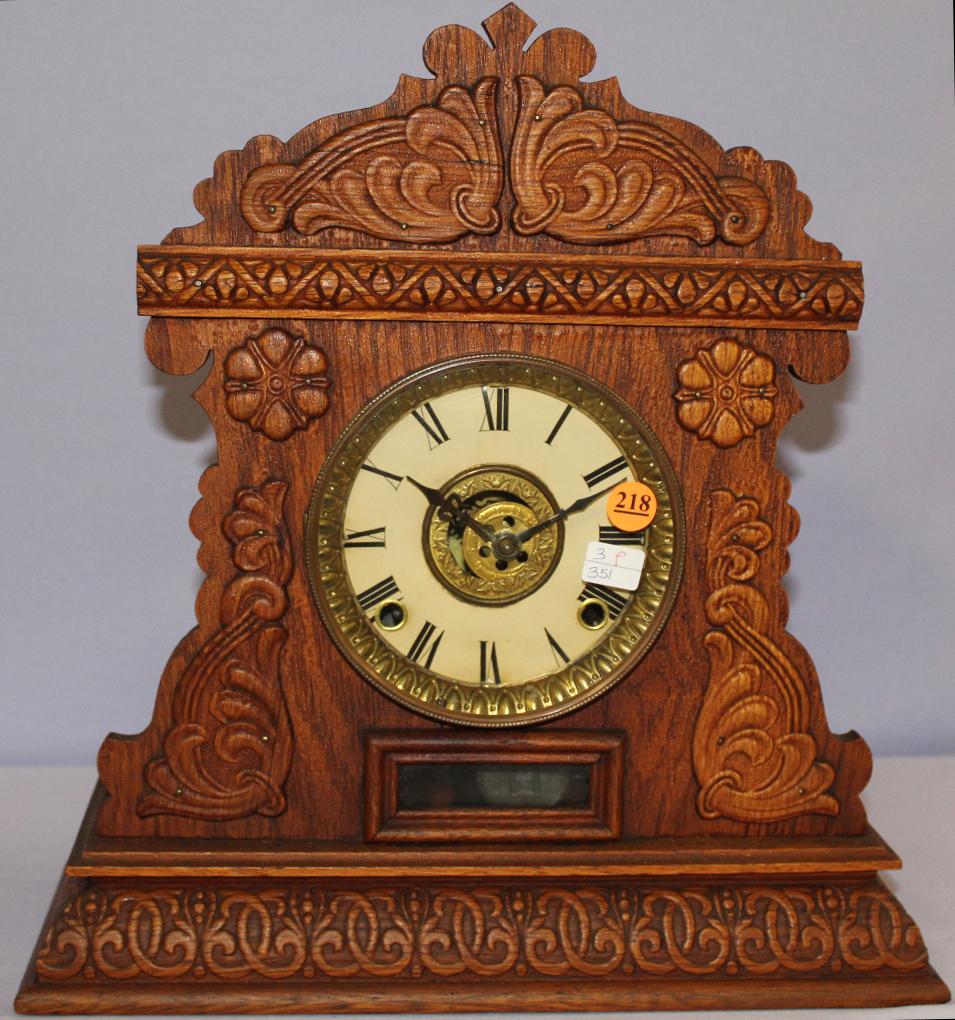 Antique Oak Alarm Cabinet Clock