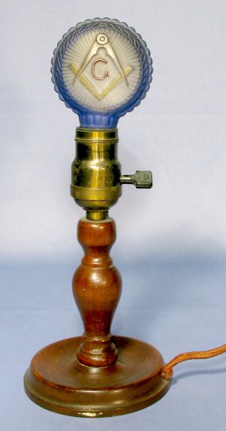 71: Masonic Light Bulb on Wooden Lamp