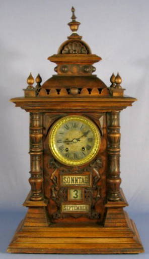 German Calendar Clock In Walnut Case