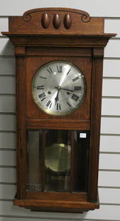 Antique German Walnut Wall Clock Beveled Glass