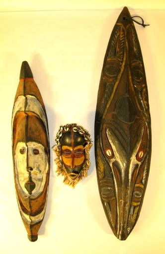 Carved & Painted Wood Mask & Faces