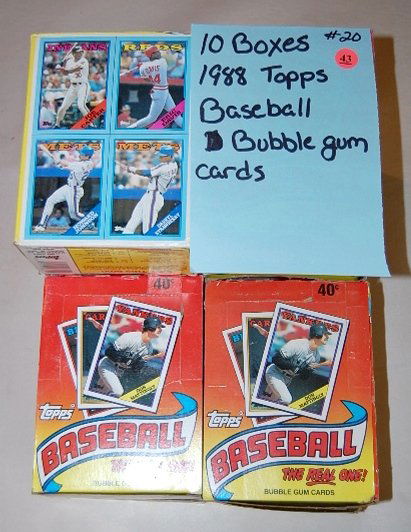 43: 10 Boxes 1988 Topps Baseball Bubble Gum Cards