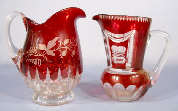9: 2 Vintage Ruby Flash Pitchers