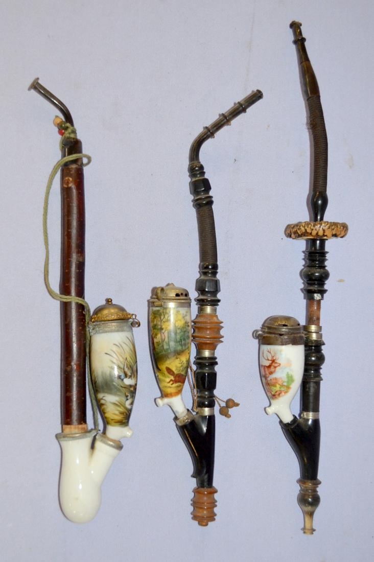 3 Antique Porcelain Pipes