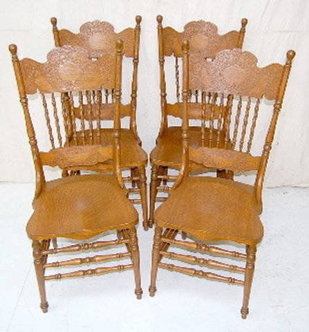 Set Of 4 Antique Oak Pressed Back Chairs