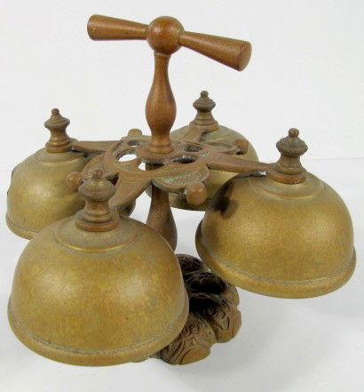 11: Antique Brass Hand Bells, 4 Bell w/Handle