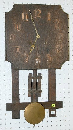 30: Mission Oak Hanging Wall Clock, National Mfg.