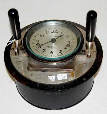 118: Antique Calculagraph Clock Metal & Wood