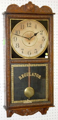 Antique Oak Waterbury "crane" Regulator Clock