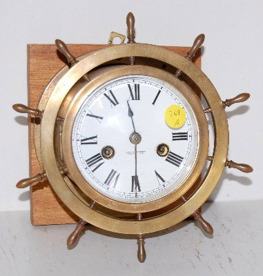 The Mariner Bronze Yacht Wheel Ship’s Bell Clock-ClockPrices.Com