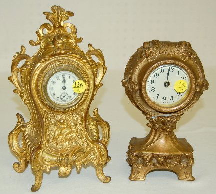 2 Ornate Metal Novelty Clocks, Jennings Bros.