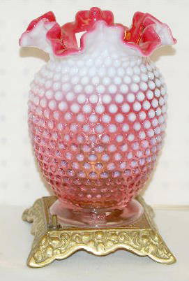 Fenton Cranberry Opalescent Hobnail Desk Lamp
