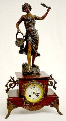 French Statue Clock "la Cueillette", Woman W/basket