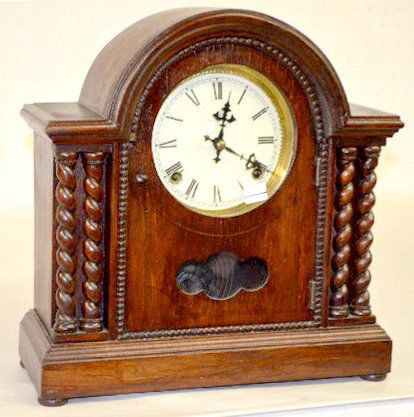 Ornate Wood & Metal Cabinet Clock. T&S, porcelain dial Price Guide