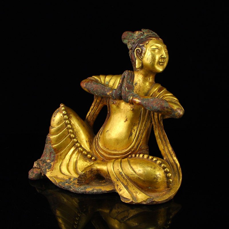 Chinese Liao Dynasty Gilt Gold Bronze Figure Statue