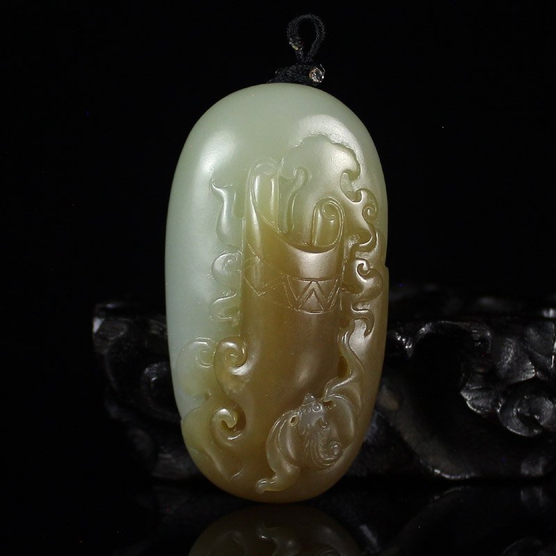 Chinese Mutton Fat Jade Plaque - Bat