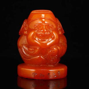 Chinese Shoushan Stone Liuhai Taoism Deity & Toad Seal