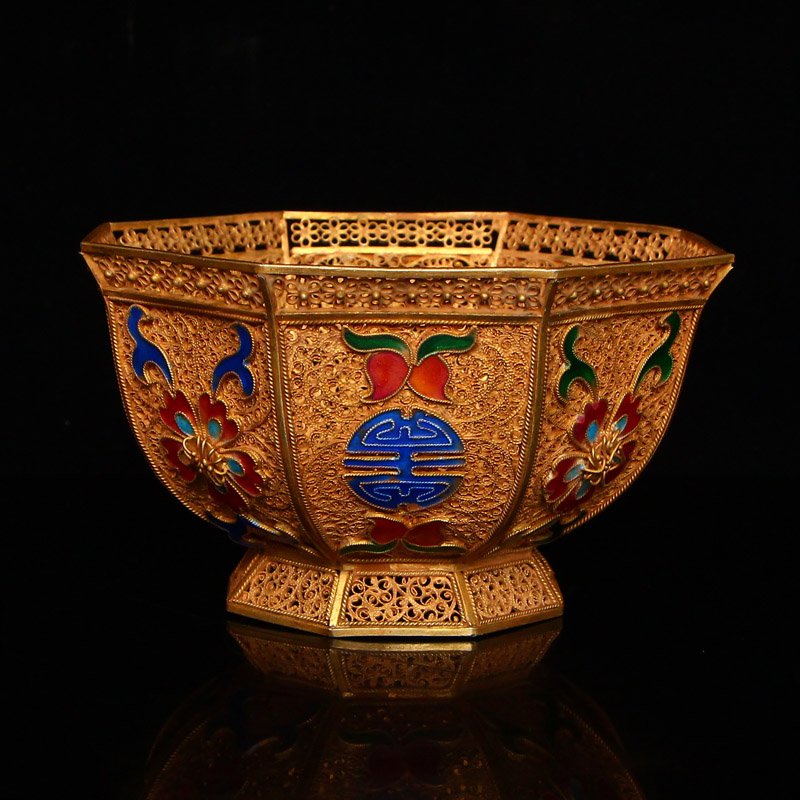 Exquisite Chinese Tang Dynasty Gold Wire Enamel Bowl