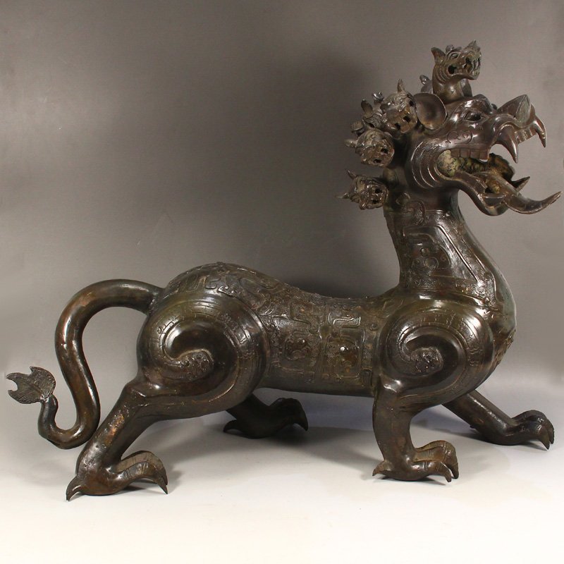 Han Dynasty Bronze Lucky Nine Heads Beast Statue