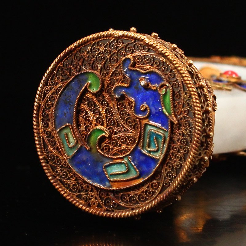 A Pair Chinese Gold Wire Enamel Inlay Hetian Jade Sword