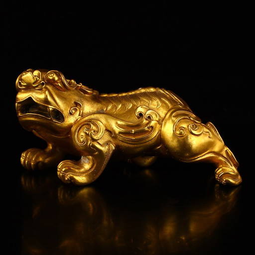 Vintage Chinese Gilt Gold Red Copper Pi Xiu Statue