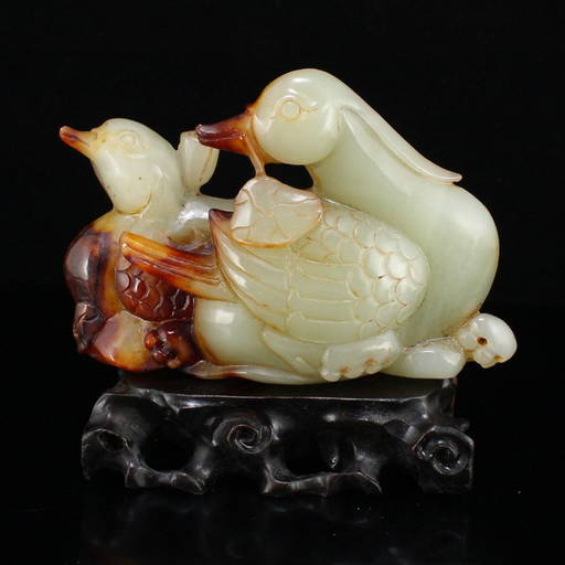 Vintage Chinese Hetian Jade Mandarin Duck Statue