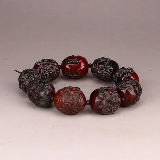 Chinese Ox Horn Carved Arhat Head Beads Bracelet