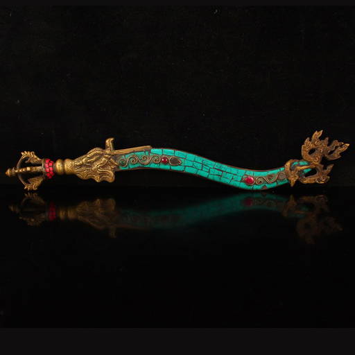 Gilt Gold Bronze Inlay Turquoise & Gem Blaze Knife