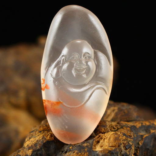 Hand Carved Chinese Agate Laughing Buddha Pendant