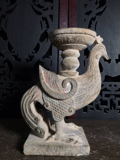 Vintage Chinese Stone Carved Phoenix Candlestick