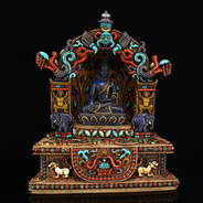 Hetian Jade Mountain Scene Statue & Gold Wire Enamel Inlay Gem Base ...
