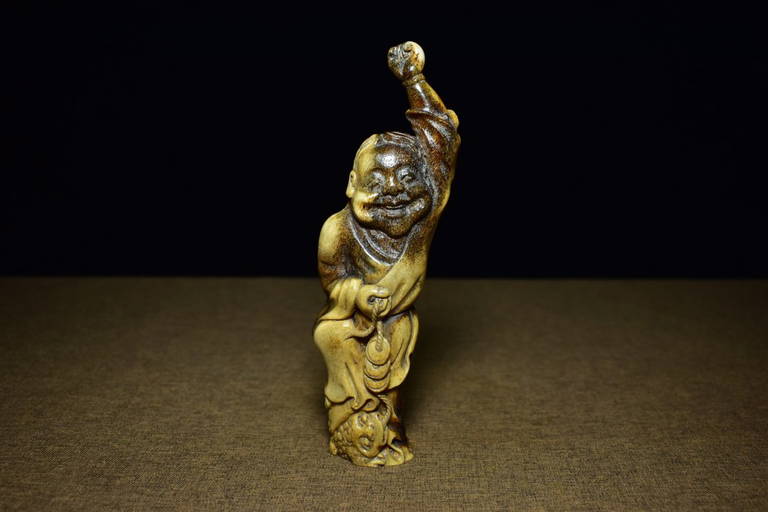 Vintage Deer Horn Carved Liuhai Taolism Deity & Toad Statue (#0068) on ...