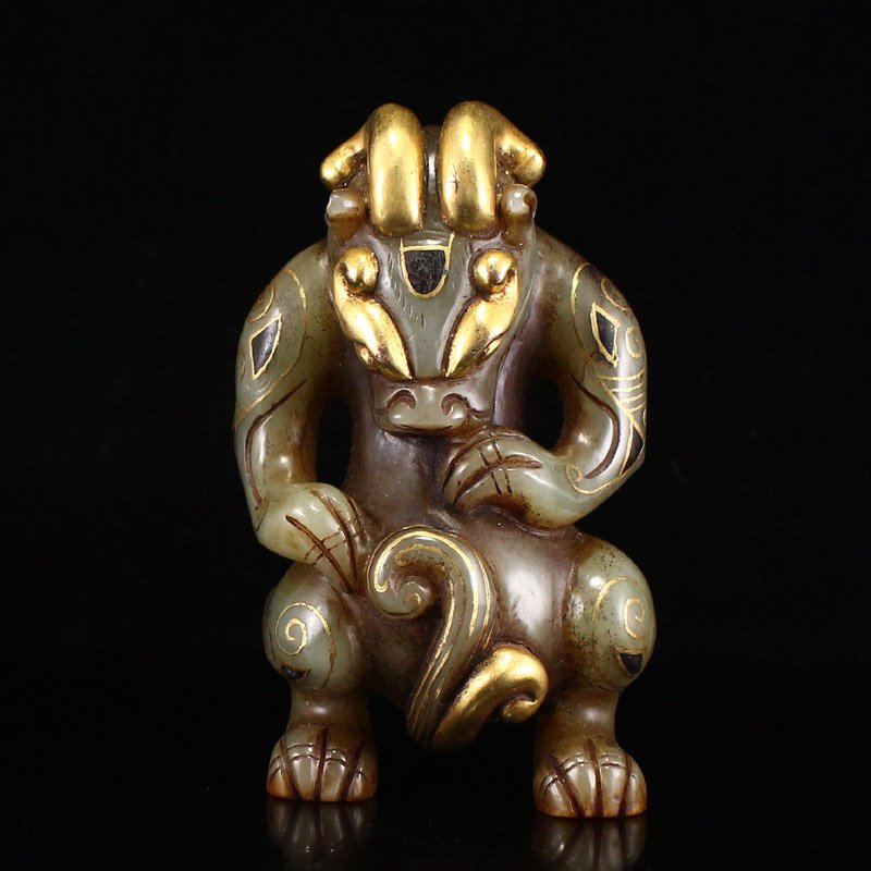 Superb Old Chinese Hetian Jade Divine Beast Statue