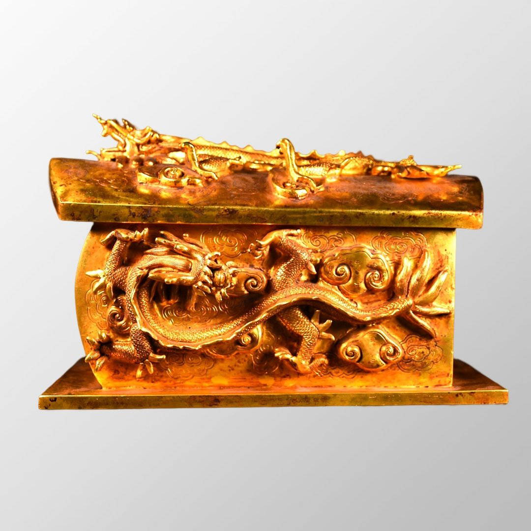 Exquisite Chinese Gilt Gold Bronze High Relief Fortune Dragon Coffin ...