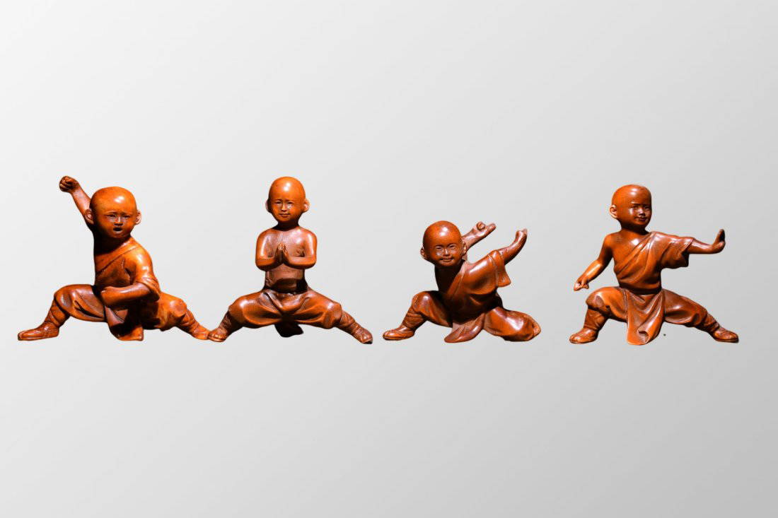 A Set Four Chinese Boxwood Wood Carved Buddhist Monk Statue Auction