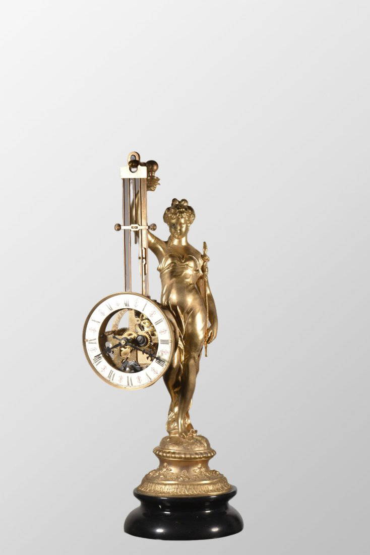 Exquisite Gilt Gold Copper Goddess Of Victory Pendulum Clock W Marble ...