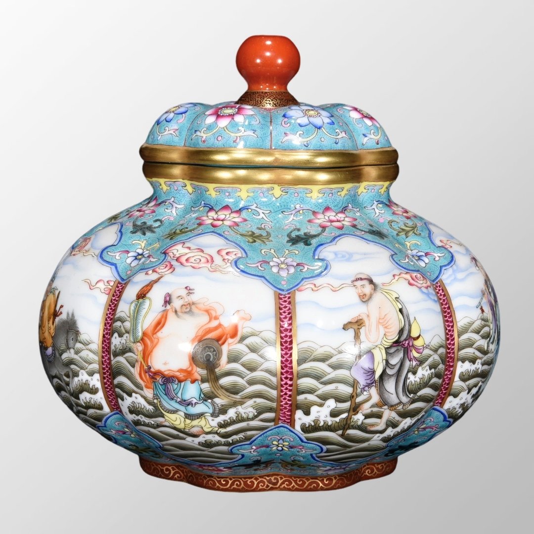 Chinese Qing Dynasty Gilt Gold Enamel Eight Taoism Deity Design ...