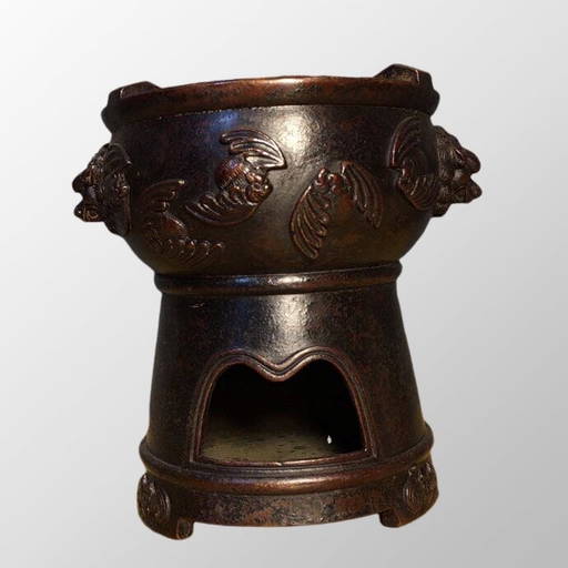 Vintage Chinese Bronze Fortune Bat Carbon Furnace