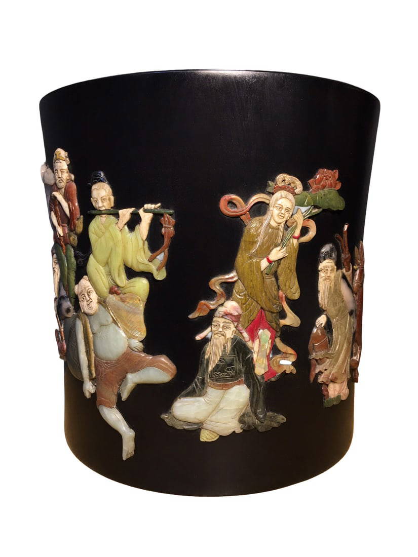 Buy Vintage Chinese Zitan Wood Inlay Shoushan Stone Eight Taoism Deity ...