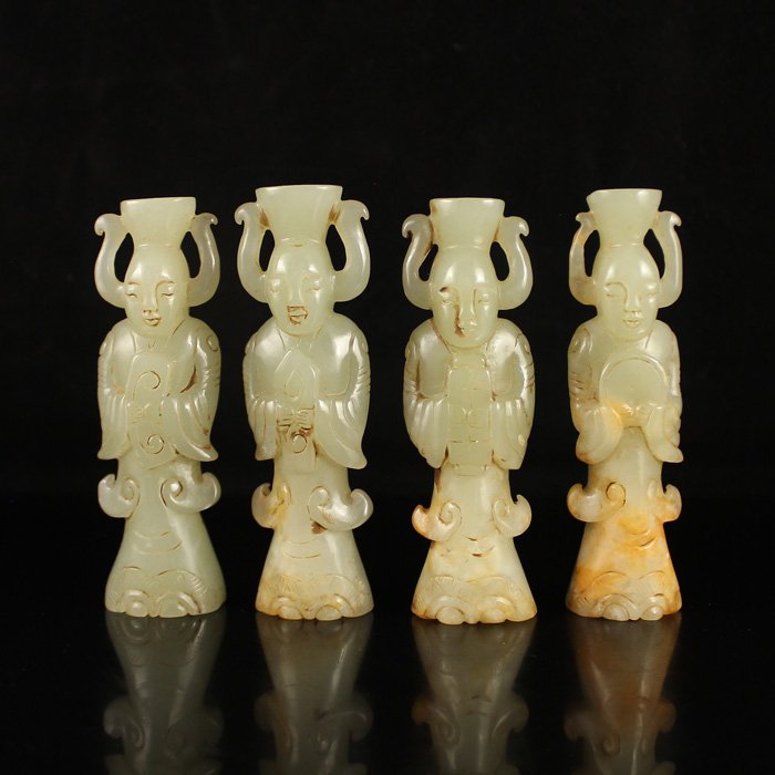 Chinese Han Dynasty Hetian Jade Four Figures Statue