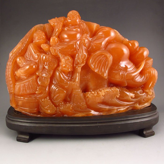 Chinese Shoushan Stone Statue Arhats & Elephant