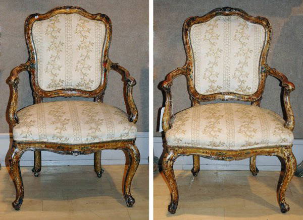 Pair Of Venetian Rococo Painted Fauteuils