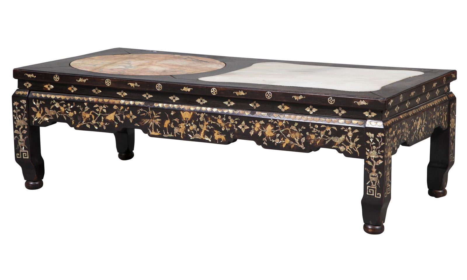 A Korean Marble and Shell-Inset Hardwood Low Table Width 45 3/4 " - Mar ...