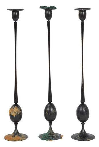 Three Ted Muehling For E.r. Butler Oxidized Bronze Biedermeier Candlesticks